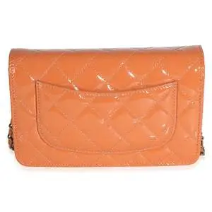 Chanel Quilted Patent Wallet On Chain - Orange