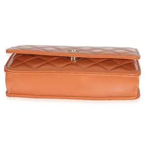 Chanel Quilted Patent Wallet On Chain - Orange