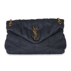 Saint Laurent Deep Marine Quilted Canvas Loulou Puffer Monogram Chain Satchel - Blue