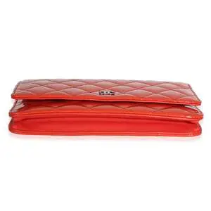 Chanel Quilted Patent Leather Wallet On Chain - Orange
