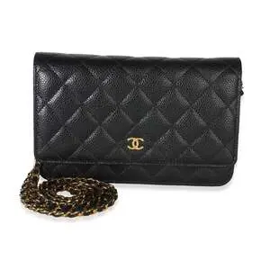 Chanel Quilted Caviar Classic Wallet On Chain - Black