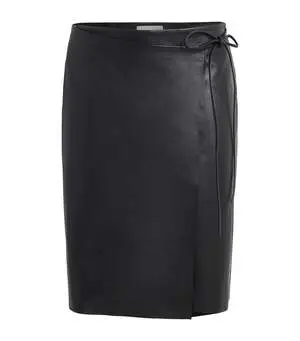ST. AGNI Leather Wrap Midi Skirt