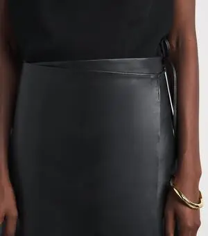 ST. AGNI Leather Wrap Midi Skirt