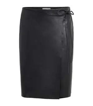 ST. AGNI Leather Wrap Midi Skirt - Black