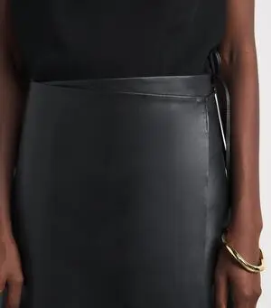ST. AGNI Leather Wrap Midi Skirt