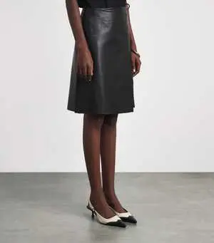 ST. AGNI Leather Wrap Midi Skirt