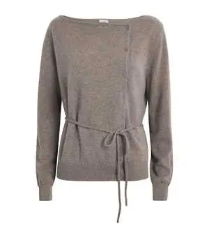 ST. AGNI Asymmetrical Cashmere Cardigan With Belted Waist - Brown
