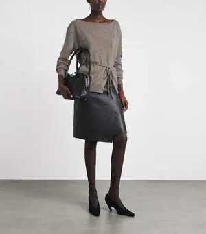 ST. AGNI Asymmetrical Cashmere Cardigan With Belted Waist - Brown