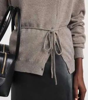 ST. AGNI Asymmetrical Cashmere Cardigan With Belted Waist - Brown