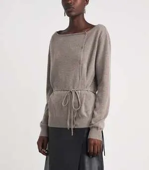 ST. AGNI Asymmetrical Cashmere Cardigan With Belted Waist - Brown
