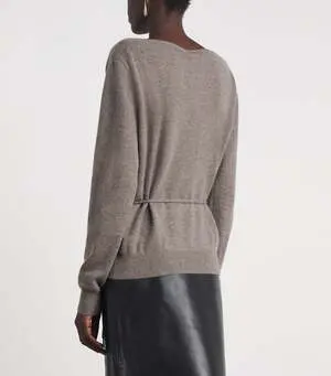 ST. AGNI Asymmetrical Cashmere Cardigan With Belted Waist - Brown