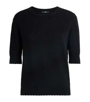 7 For All Mankind Cashmere Pointelle Short-sleeve Sweater - Black