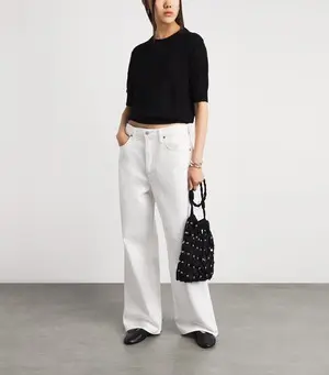 7 For All Mankind Cashmere Pointelle Short-sleeve Sweater