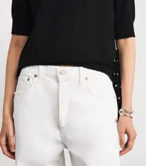 7 For All Mankind Cashmere Pointelle Short-sleeve Sweater