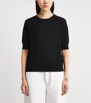 7 For All Mankind Cashmere Pointelle Short-sleeve Sweater
