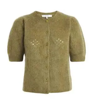 FRAME Cashmere Short Sleeve Cardigan - Green