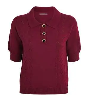 Alessandra Rich Virgin Wool Open-knit Polo Shirt