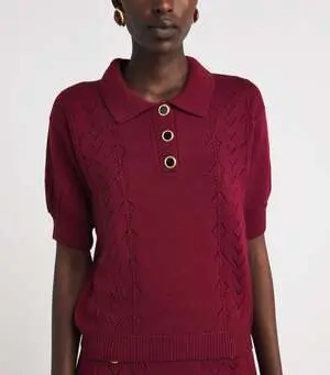 Alessandra Rich Virgin Wool Open-knit Polo Shirt