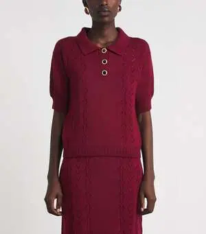 Alessandra Rich Virgin Wool Open-knit Polo Shirt