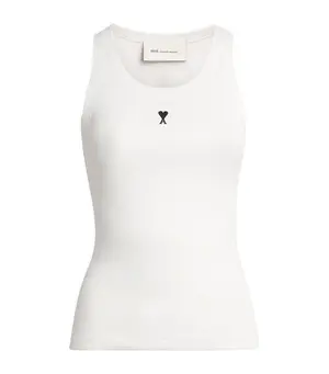 AMI Paris Cotton De Coeur Tank Top - White