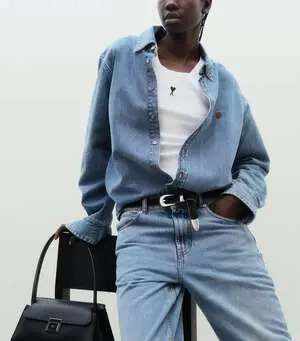 AMI Paris De Coeur Embroidered Denim Shirt