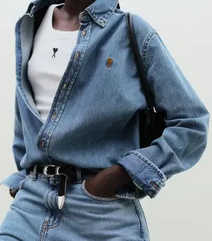 AMI Paris De Coeur Embroidered Denim Shirt