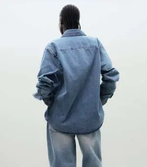 AMI Paris De Coeur Embroidered Denim Shirt