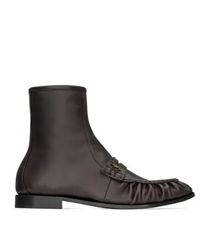 Saint Laurent Leather Le Loafer Ankle Boots - Brown