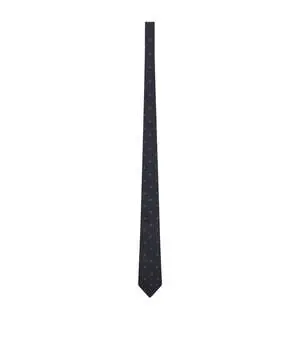 Saint Laurent Silk Striped Medallion Tie - Blue