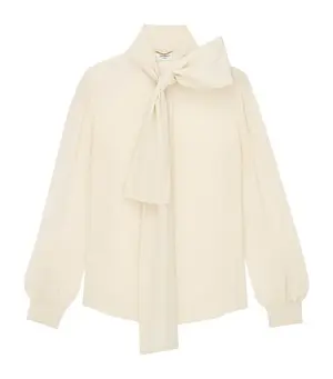 Saint Laurent Silk Pussybow Blouse - Nude
