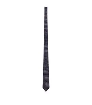 Saint Laurent Silk Geometric-pattern Tie - Blue