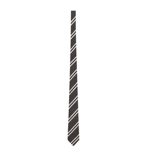 Saint Laurent Silk Striped Tie - White