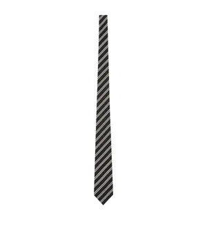Saint Laurent Silk Striped Tie - Black