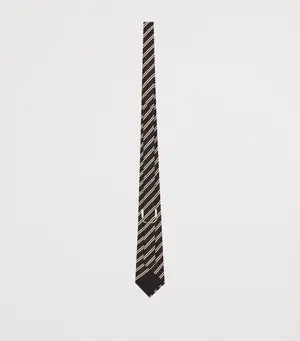 Saint Laurent Silk Striped Tie - Black