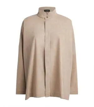 Eskandar Virgin Wool-cashmere Double Stand-collar Shirt - Neutral
