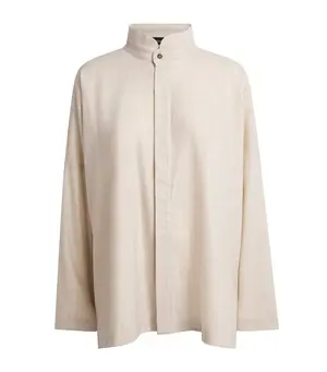 Eskandar Virgin Wool-cashmere Double Stand-collar Shirt - Neutral