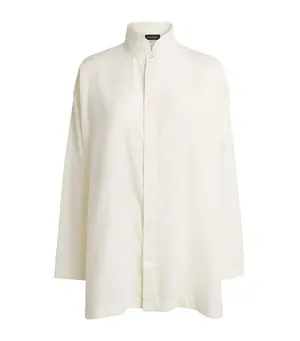 Eskandar Brushed Double Stand-collar Shirt - White