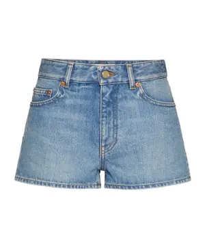 Valentino Garavani Logo Patch Straight Hem Denim Shorts
