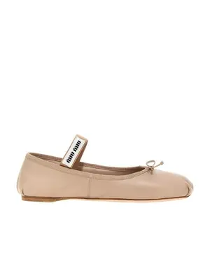 Miu Miu Logo-printed Bow Detailed Ballerina Shoes - Nude