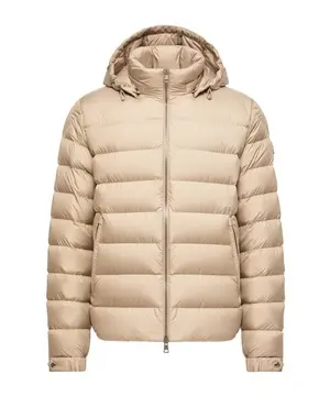 Moncler Arneb Hooded Short Down Jacket With Leather Trim