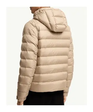 Moncler Arneb Hooded Short Down Jacket With Leather Trim