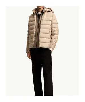 Moncler Arneb Hooded Short Down Jacket With Leather Trim