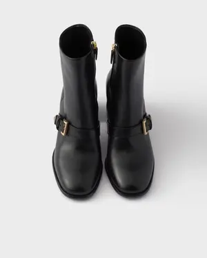 Prada Leather Ankle Boots With Buckle Detail - Black