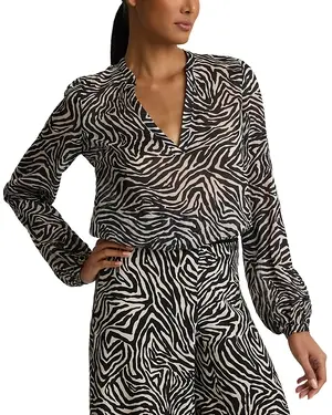 St. John Printed V Neck Tunic Top