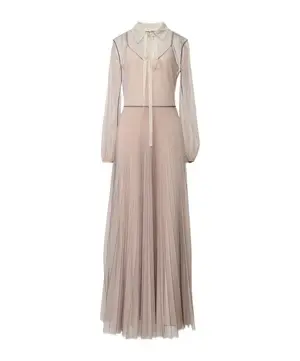 Fabiana Filippi Pleated Tulle Maxi Dress With Lace Collar