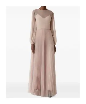 Fabiana Filippi Pleated Tulle Maxi Dress With Lace Collar