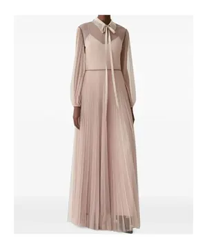 Fabiana Filippi Pleated Tulle Maxi Dress With Lace Collar