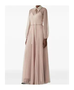Fabiana Filippi Pleated Tulle Maxi Dress With Lace Collar