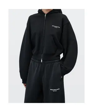 Alexander Wang Logo Print Zip-up Hoodie - Black