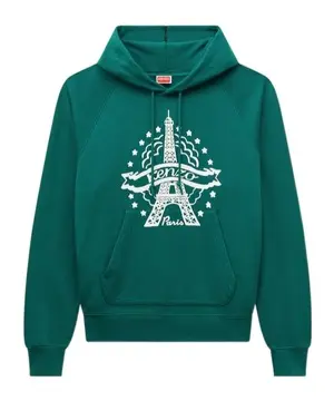 Kenzo Eiffel Tower Graphic Zip Hooded Sweatshirt - Bottle Green